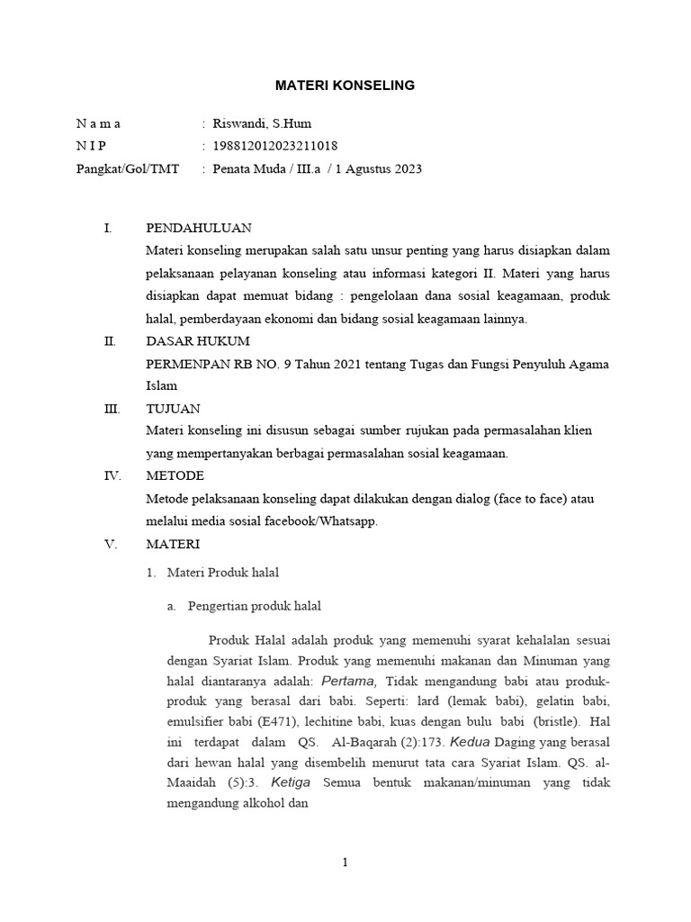 Materi Konseling Produk Halal Riswandi | PDF | Agama & Spiritualitas