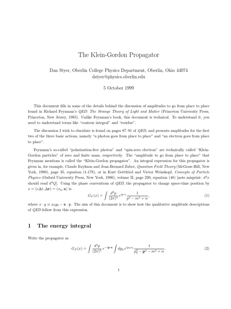 Klein Gordon Propagator | PDF | Quantum Electrodynamics | Condensed ...