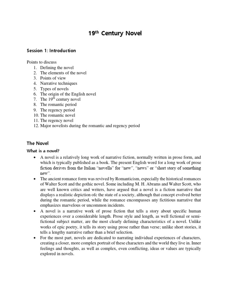 19th Century Novel Course | PDF | Mr. Darcy | Novels