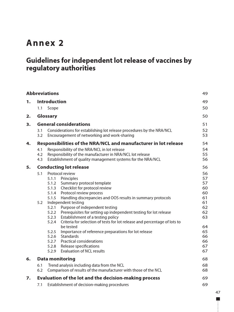 Vaccine Lot Release Guidelines | PDF | Vaccines | Quality Management System
