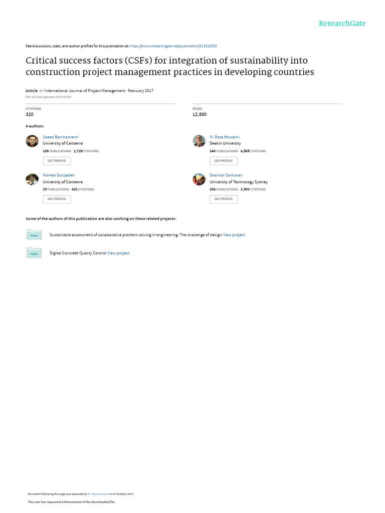 Critical Success Factors (CSFS) For Integration of Sustainability Into ...