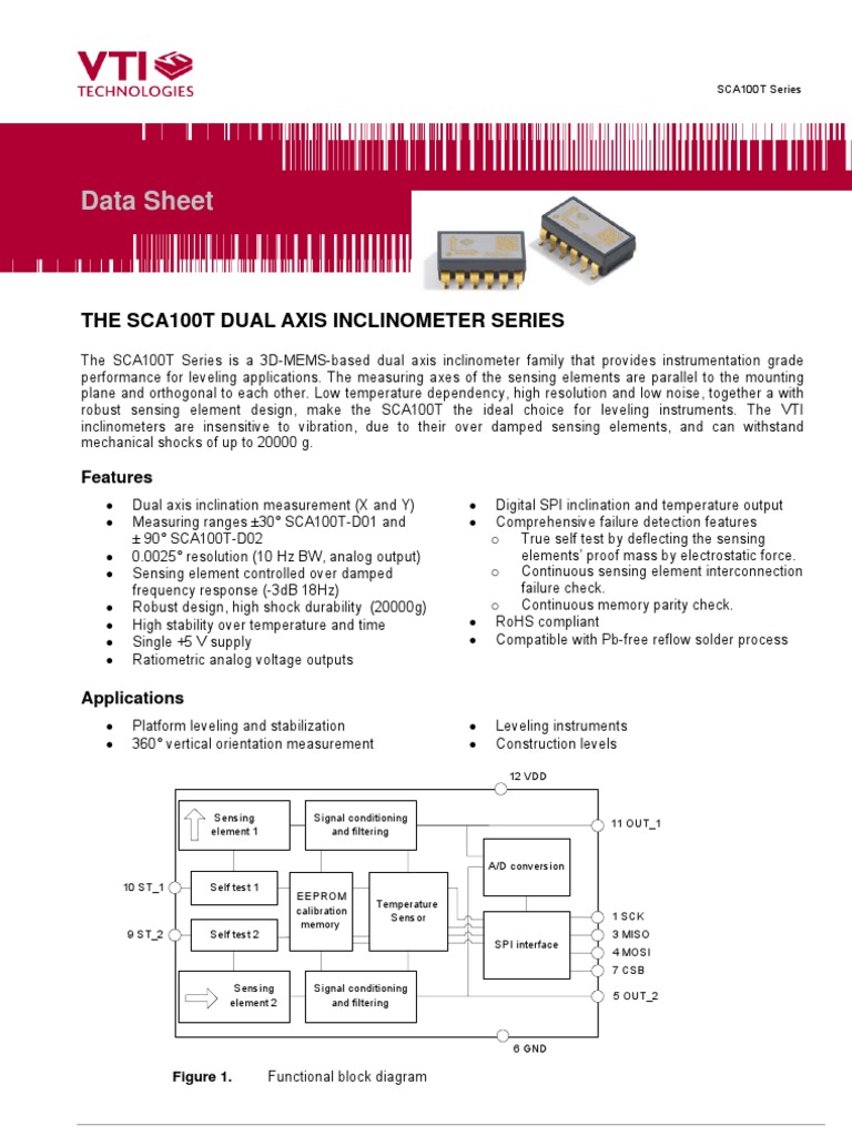 SCA100T Inclinometer Datasheet 8261800A | PDF | Electricity | Electromagnetism
