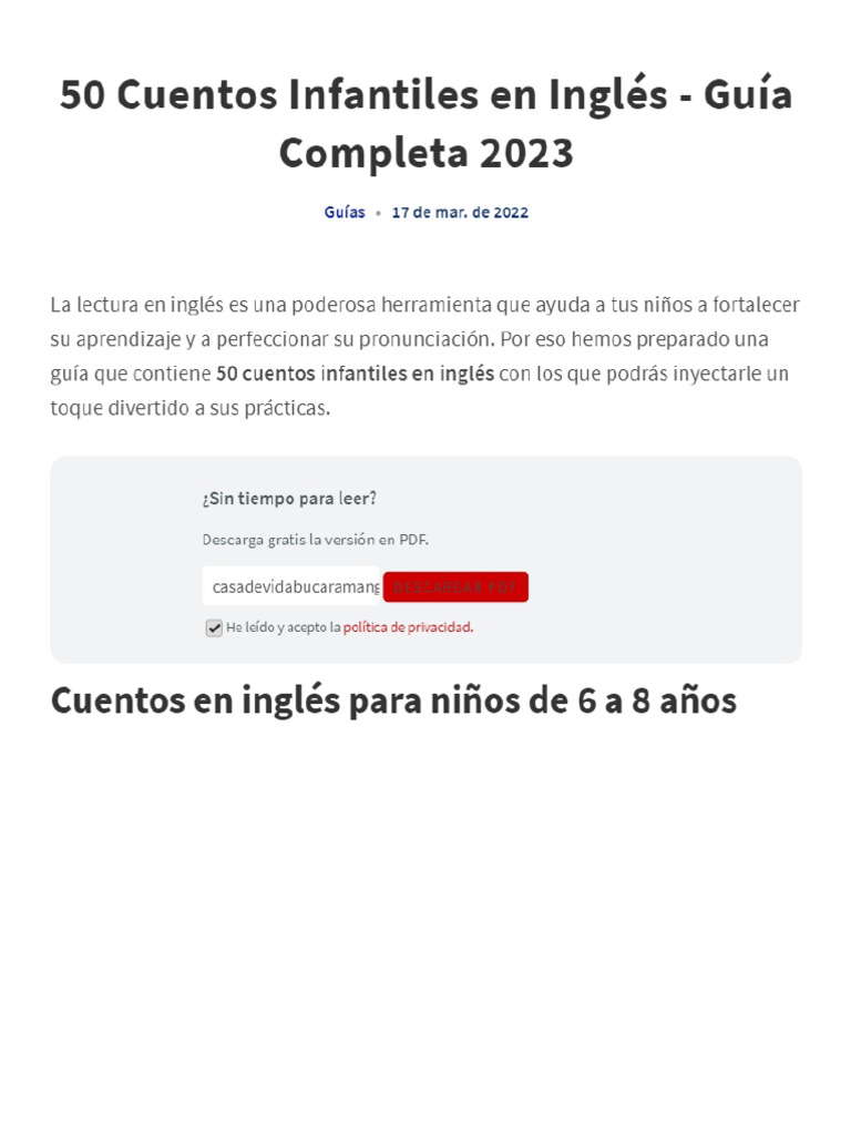 50 Cuentos Infantiles En Inglés Guía Completa 2023 Pdf