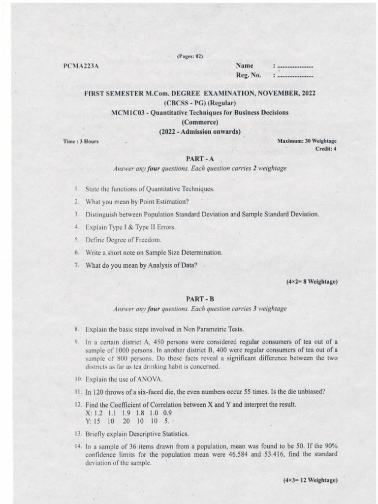 Quantitative Techniques For Business Decisions-2022 Admission Onwards ... Quantitative Techniques For Business Decisions-2022 Admission Onwards ...
