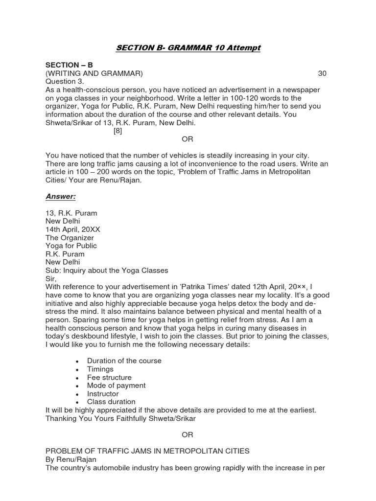 English Grammer Class X Pre Board With Answers | PDF | Grammatical ... English Grammer Class X Pre Board With Answers | PDF | Grammatical ...