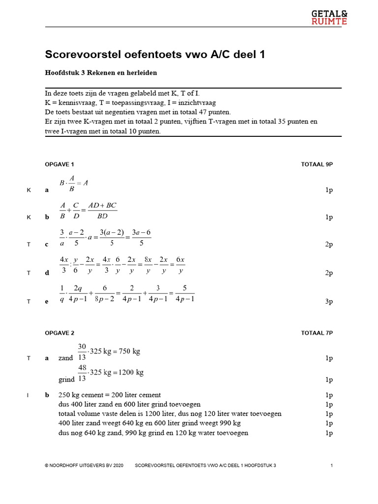 Oefentoets h3 Scorevoorstel 2 | PDF