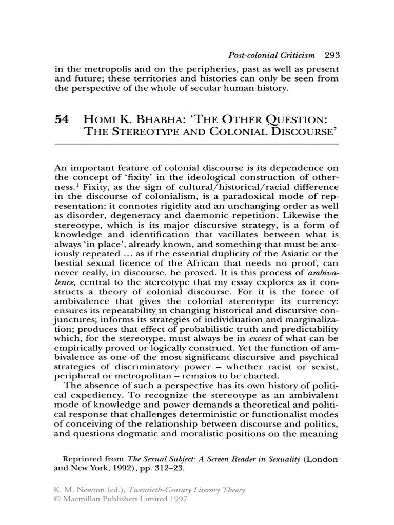 Bhabha's Analysis of Colonial Discourse | PDF | Discourse