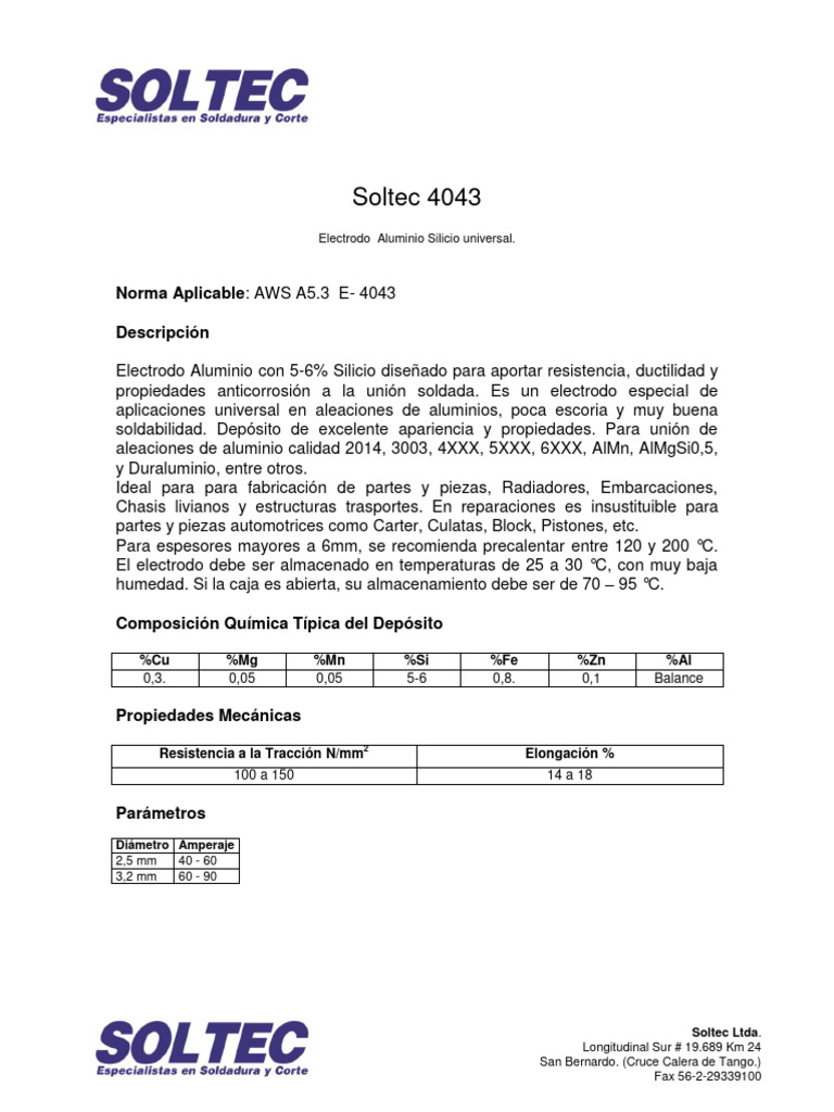 Electrodo Aluminio 4043 | PDF