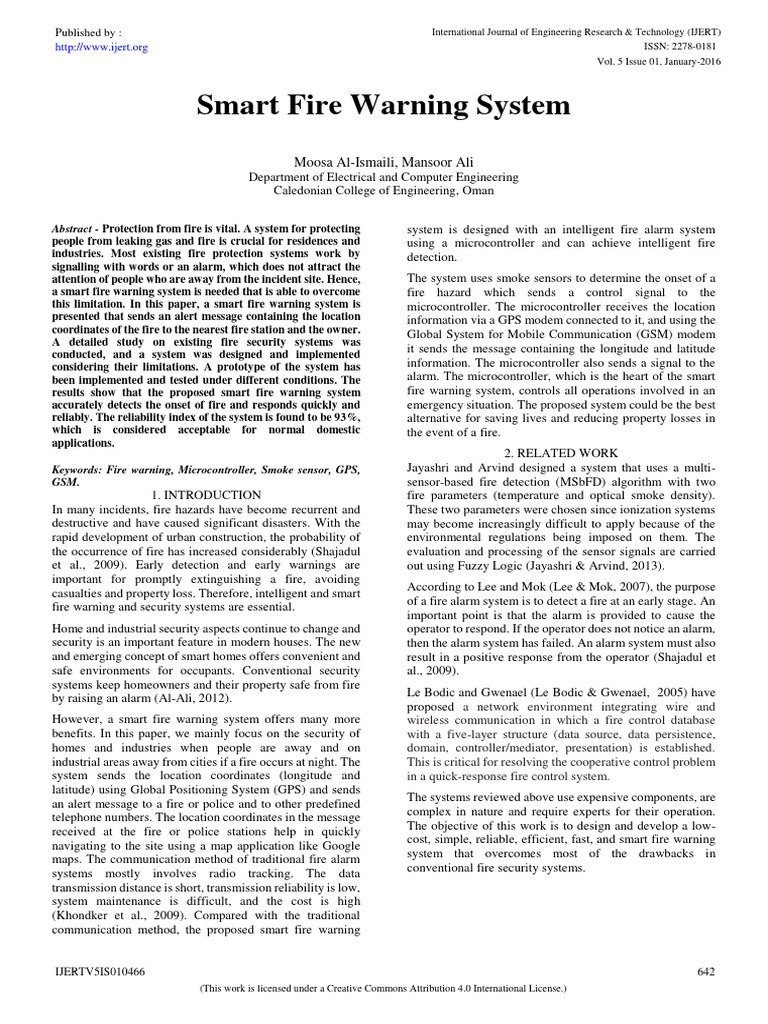 Smart Fire Warning System IJERTV5IS010466 | PDF | Security Alarm ...