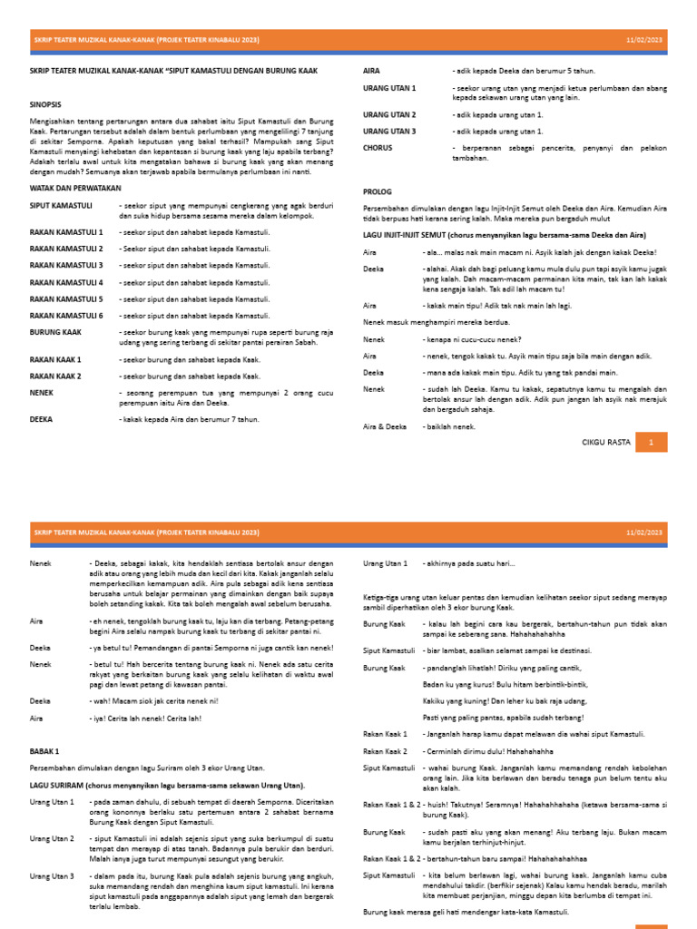 Skrip Teater Muzikal Kanak | PDF