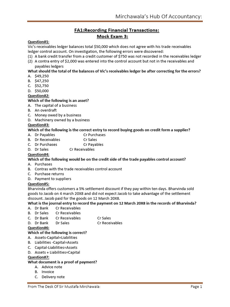 Fa1 Mock 3 Download Free Pdf Debits And Credits Accounts Payable