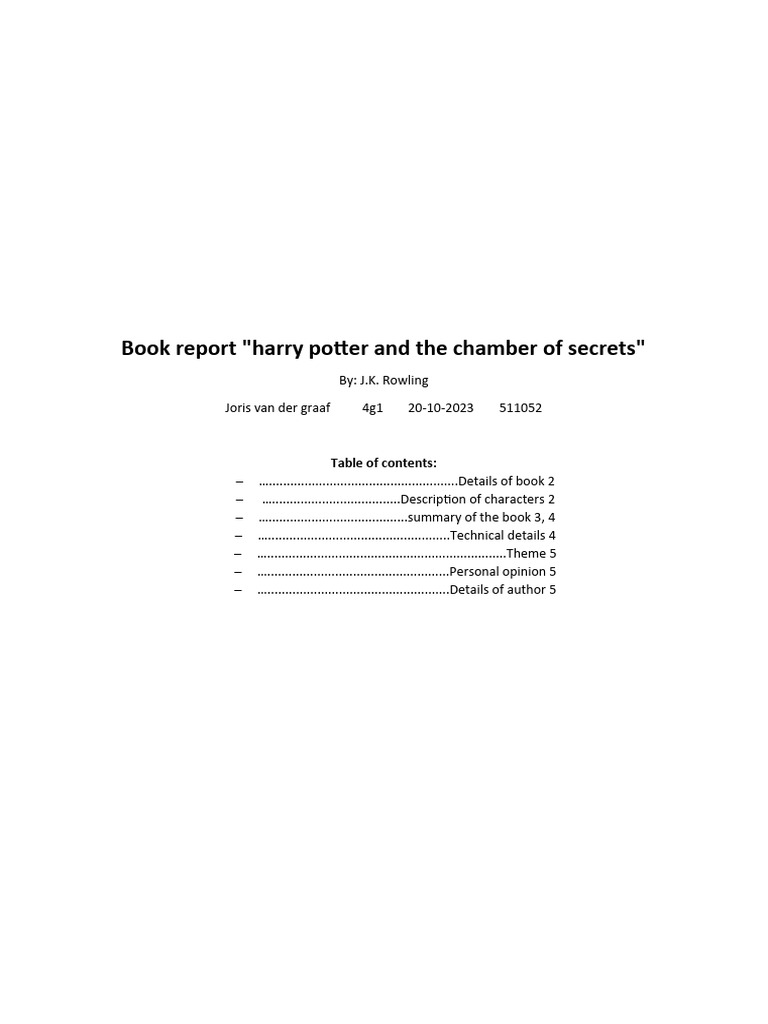 Engels Book Report 4vwo p1 | PDF | Fantasy | Harry Potter