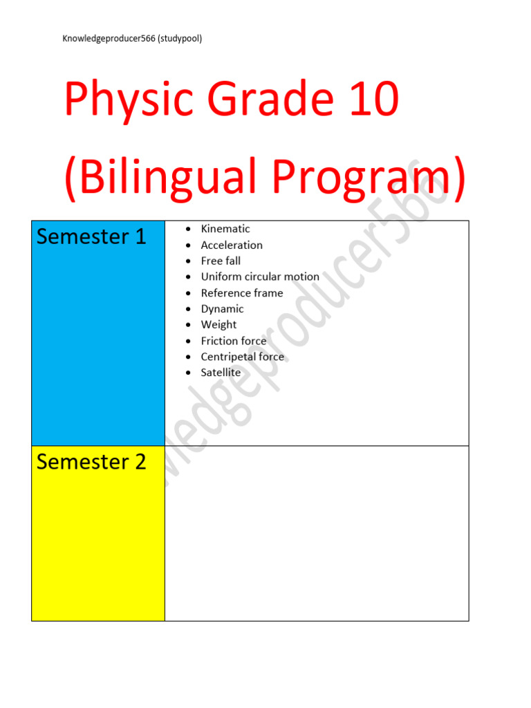 Physic 10 Semester 1 (Bilingual Program) | PDF | Acceleration | Force