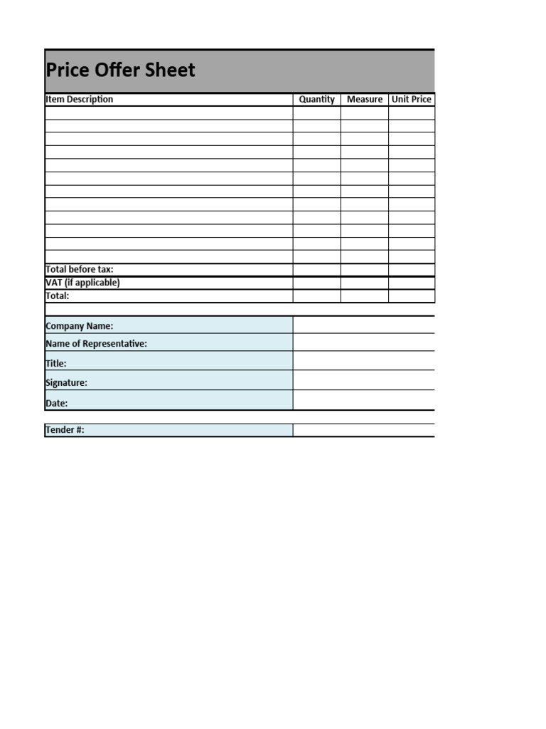 Tender Package Price Offer Sheet | PDF