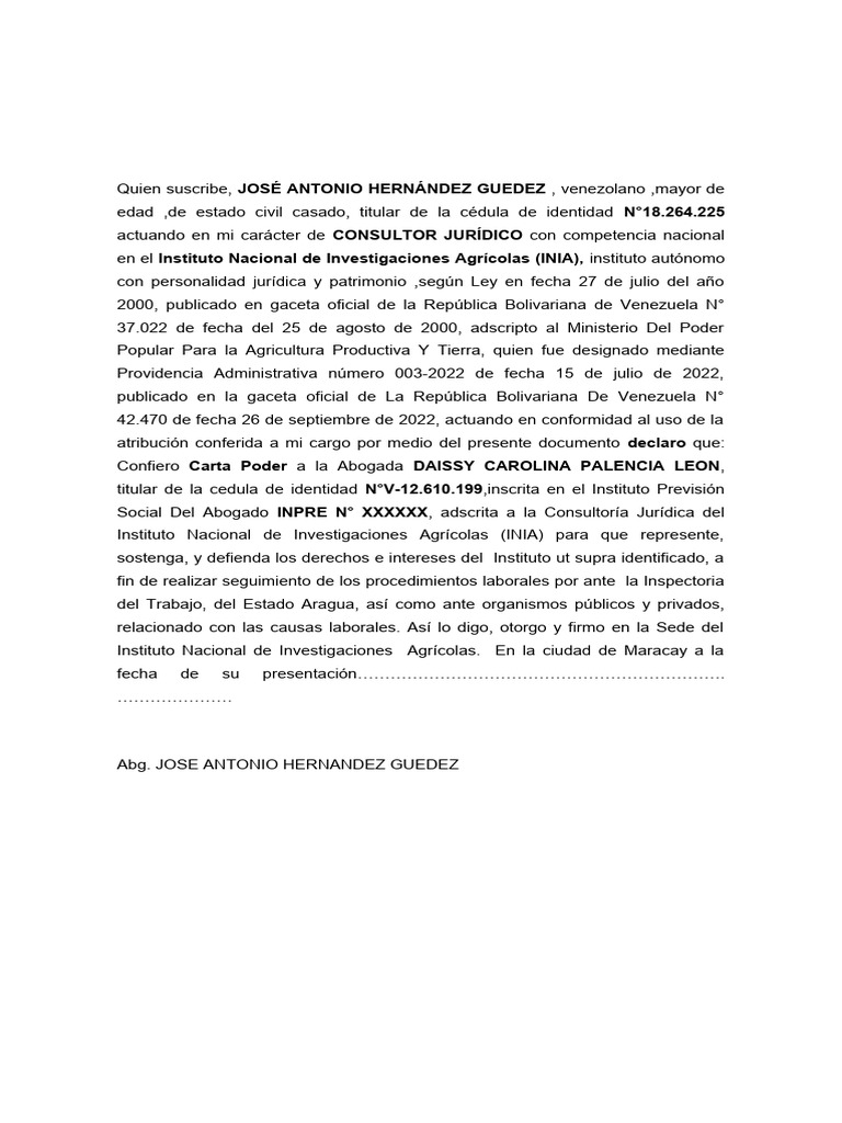 Carta Poder DCPL | PDF | Venezuela | Gobierno