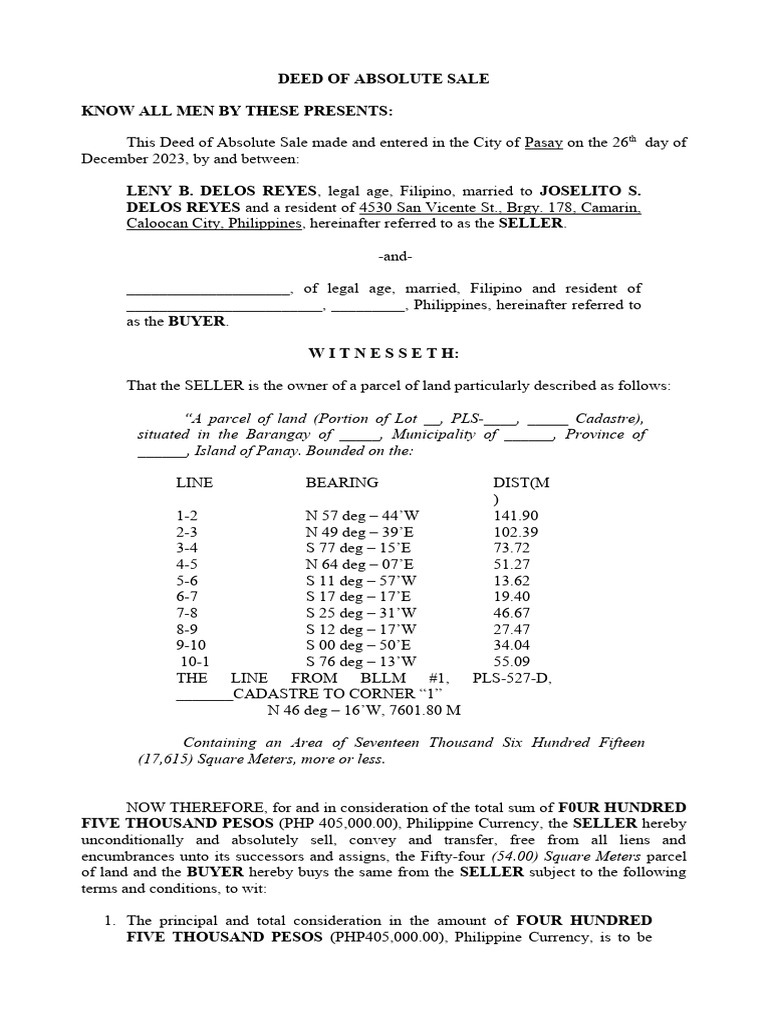 Deed of Absolute Sale | PDF | Civil Law (Common Law) | Common Law