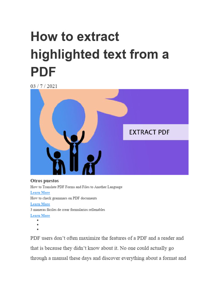How To Extract Highlighted Text From A PDF | PDF | Software | Computing