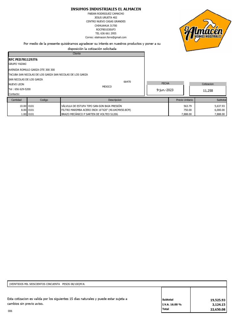 Cot. N.-11258 Grupo Yazaki 119680 119669 118861 | PDF