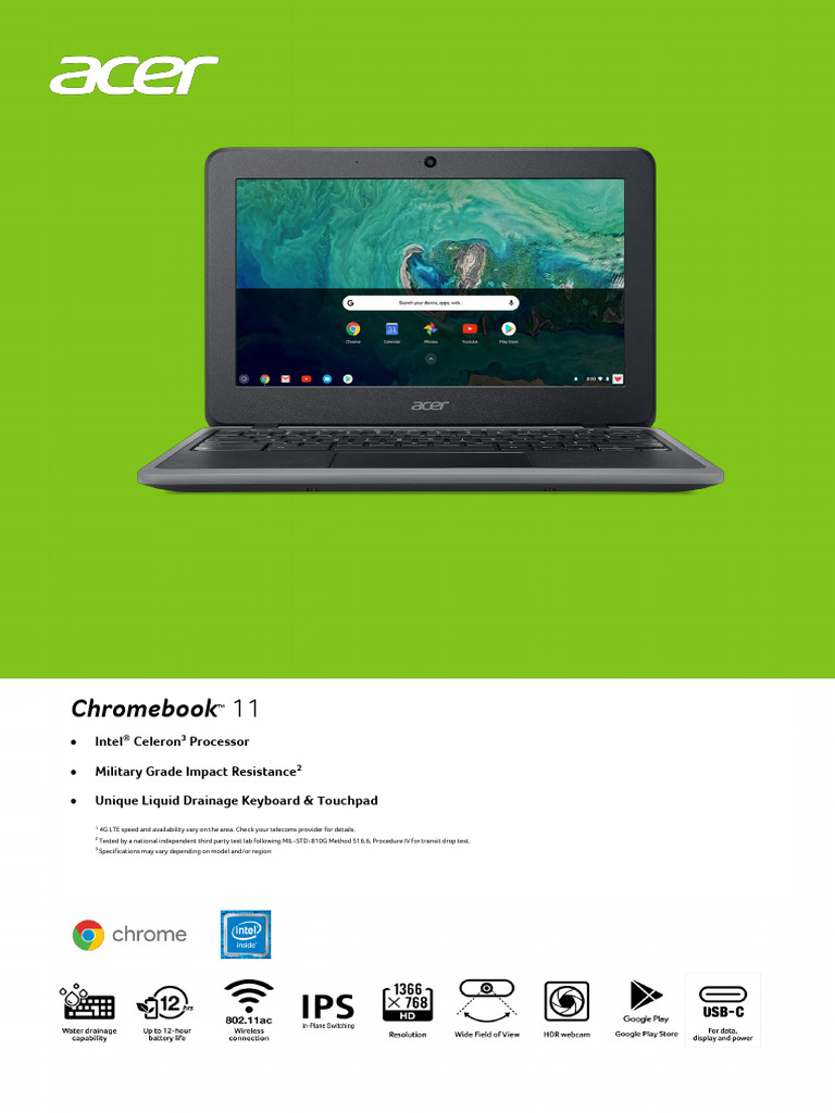 Acer Chromebook C732LT Quick Specs | PDF | Chromebook | Liquid Crystal Display