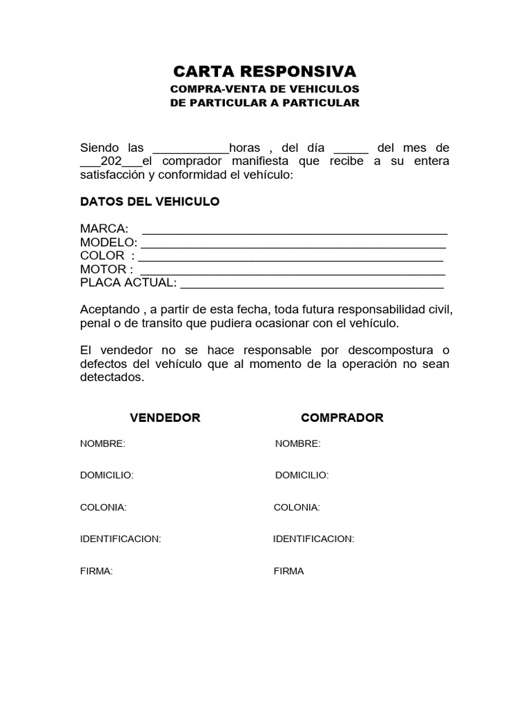 Carta Responsiva Vehiculos | PDF | Derecho