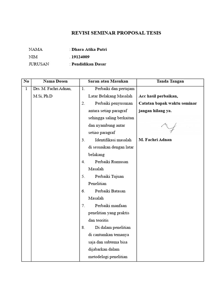 Saran Masukan Dosen - Dhara | PDF | Karier & Perkembangan