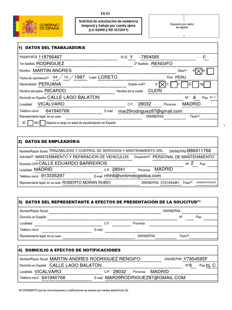 Solicitud EX-03 | Descargar gratis PDF | España