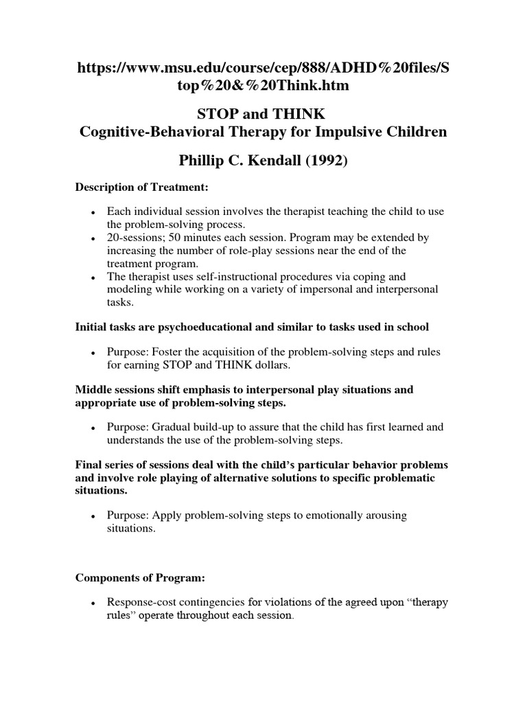 Stop and Think: ADHD Therapy Guide | PDF | Emotional Self Regulation ...