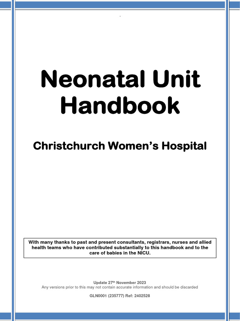Christchurch NICU Handbook Update 2023 | PDF | Childbirth | Neonatal ...