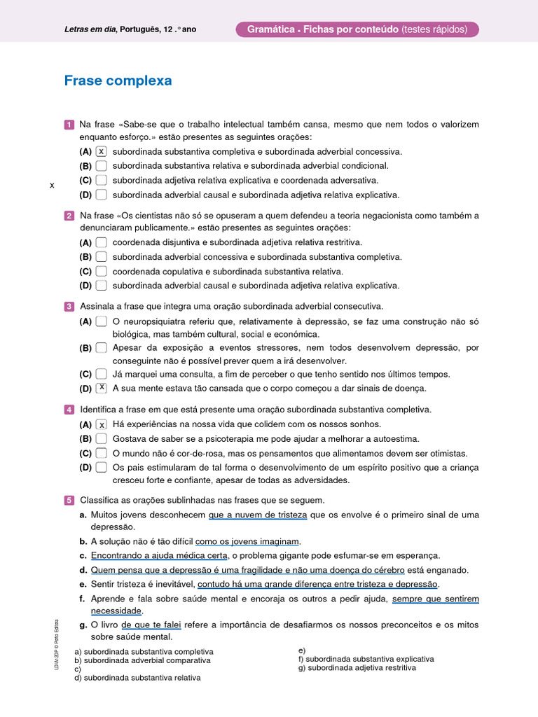 4.ldia12 Gramatica Frase Complexa 1 | PDF | Depressão | Psicologia