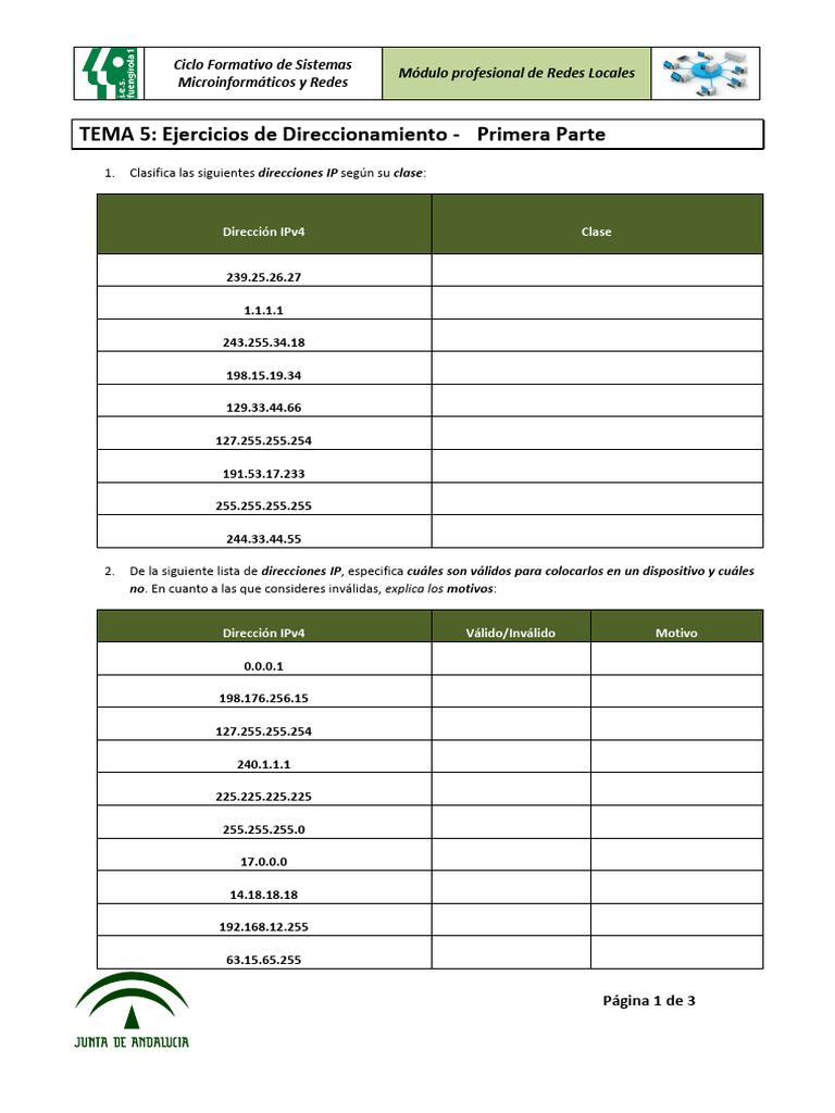 RL05 Ejercicios | PDF | Dirección IP | Protocolos de internet