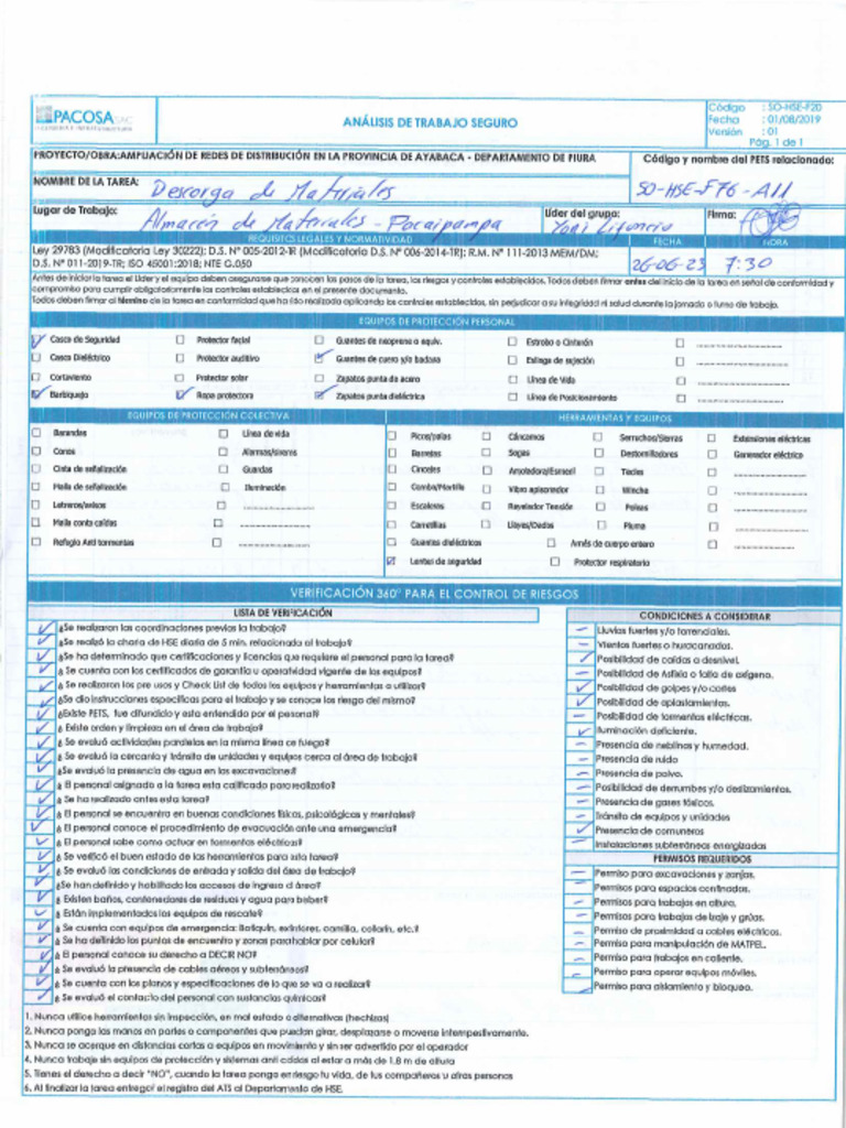 Ejemplo ATS Decarga de Materiales | PDF