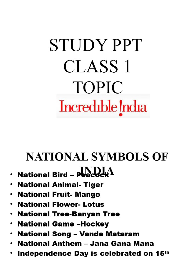 Study PPT - Incredible India (Class I) | PDF