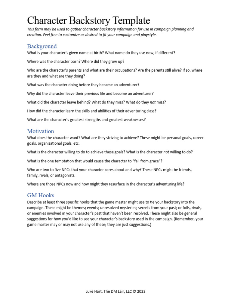 D&D Character Backstory Template | PDF | Self-Improvement