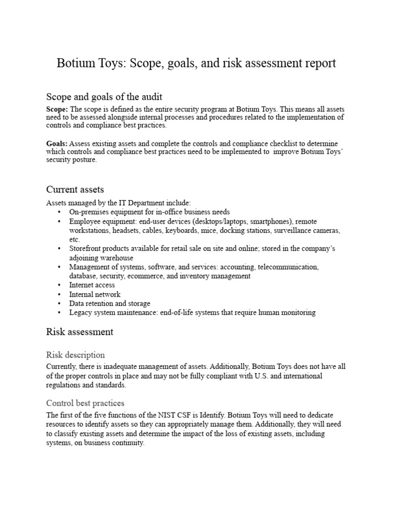 Botium Toys Security Audit | PDF | Information Security | Information Technology