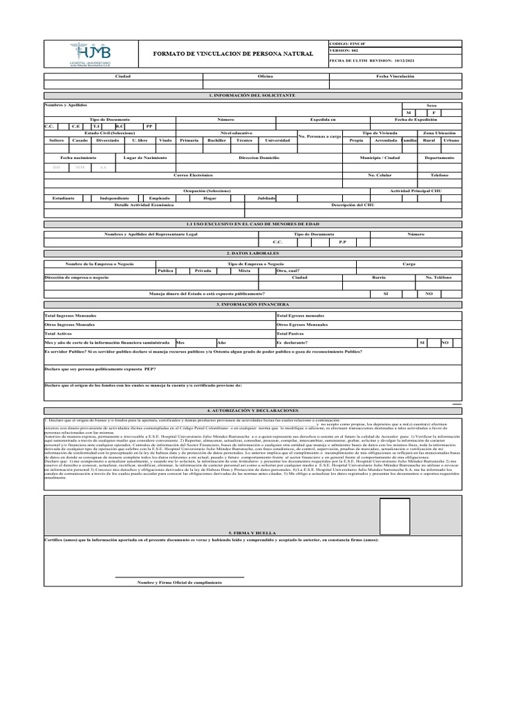 Finc4f Formato-Vinculacion Persona Natural | Descargar gratis PDF ... Finc4f Formato-Vinculacion Persona Natural | Descargar gratis PDF ...