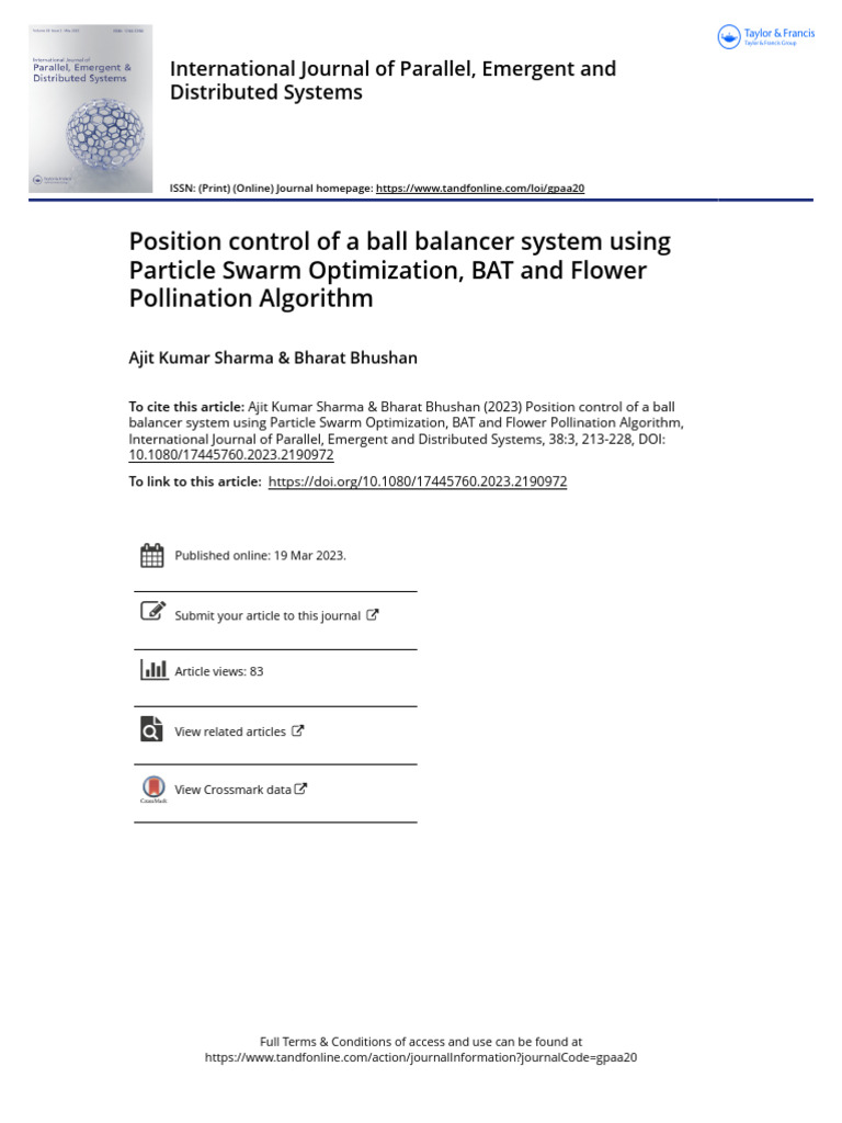 Position control of a ball balancer system using Particle Swarm Optimization BAT and Flower ...
