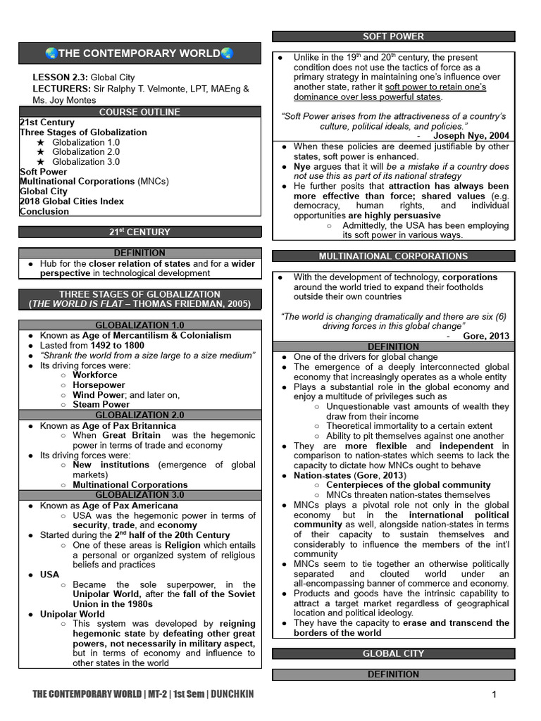 TCW - LESSON-2.3 - Global City | PDF | Globalization | Soft Power