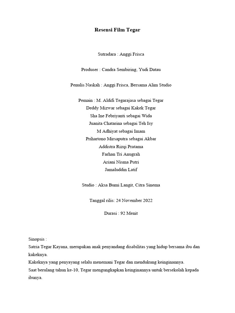 Resensi Film Tegar | PDF