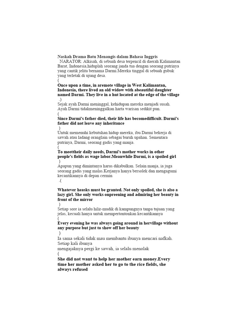 Naskah Drama Batu Menangis Dalam Bahasa Inggris | PDF