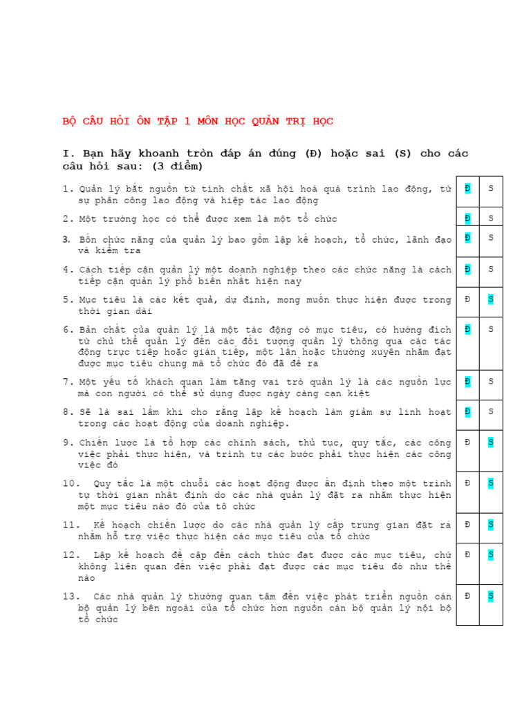 Cau Hoi On Tap | PDF