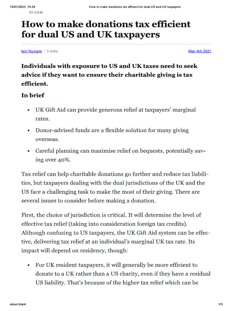 How To Make Donations Tax Efficient For Dual US and UK Taxpayers | Download Free PDF ...