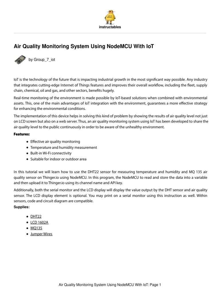 Air Quality Monitoring System Using NodeMCU With I | PDF | Internet Of ...