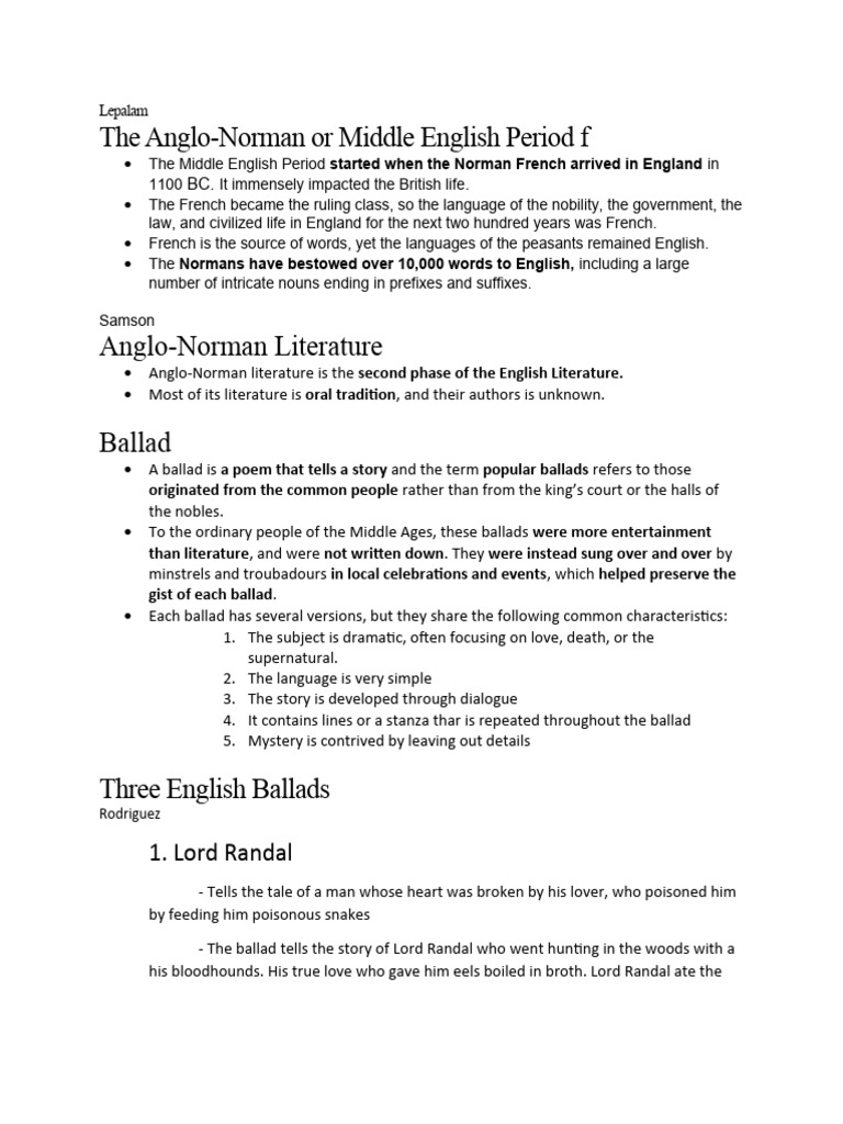 The Middle English Anglo Norman | PDF | English Language | Ballad The Middle English Anglo Norman | PDF | English Language | Ballad