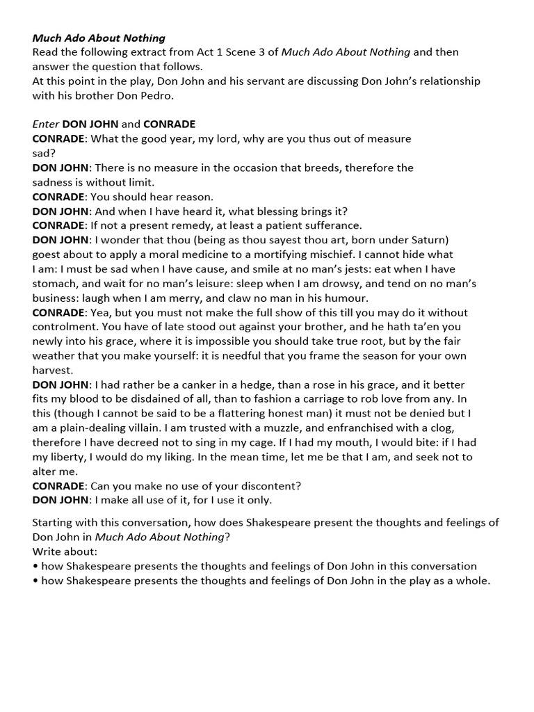 Much Ado Exam Practise Questions | PDF | Much Ado About Nothing ...