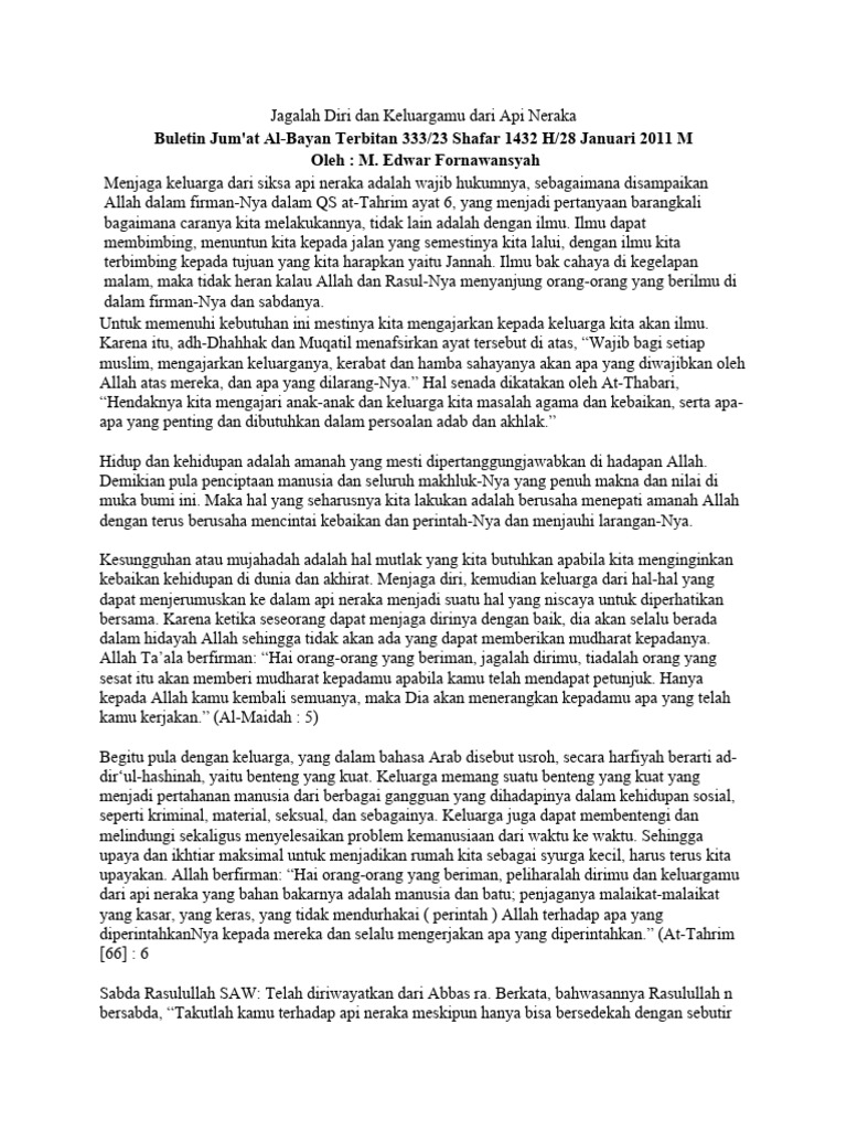 Jagalah Diri Dan Keluargamu Dari Api Neraka | PDF