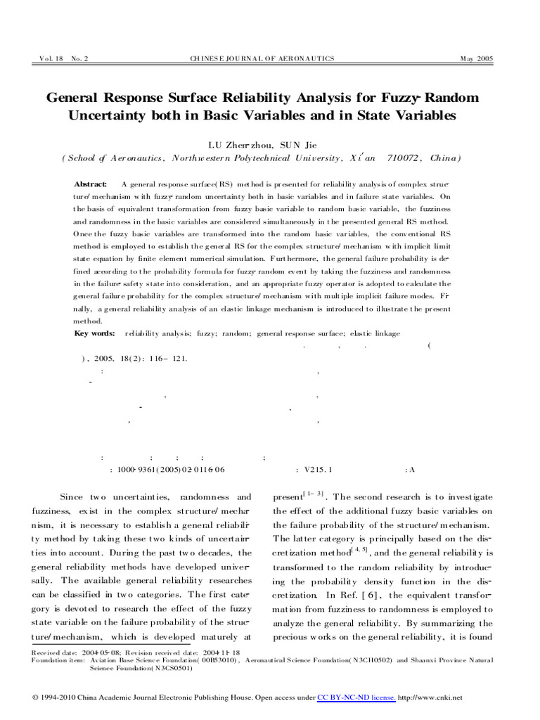 General Response Surface Reliability Analysis For Fuzzy R 2005 Chinese ...