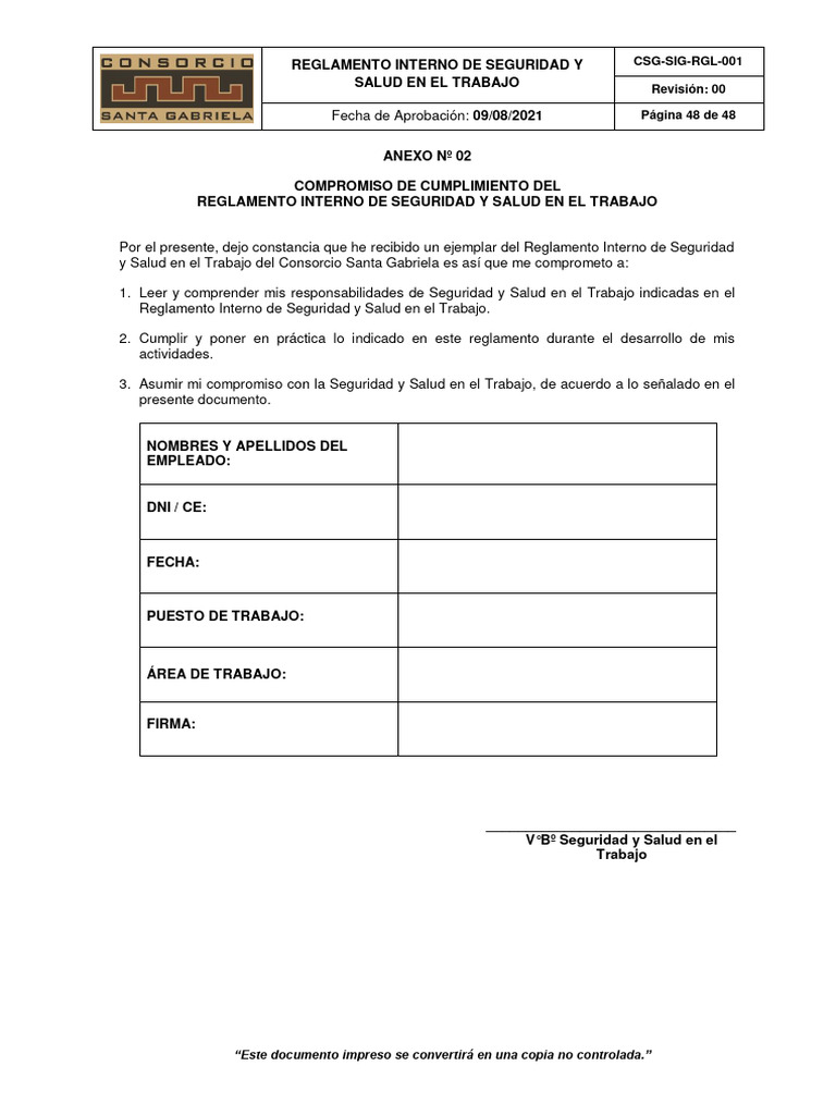 CSG-SIG-RGL-001 Compromiso de Cumplimiento RISST | PDF