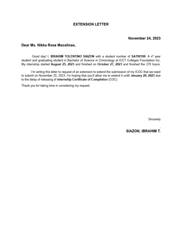 Siazon. Extension Letter | PDF