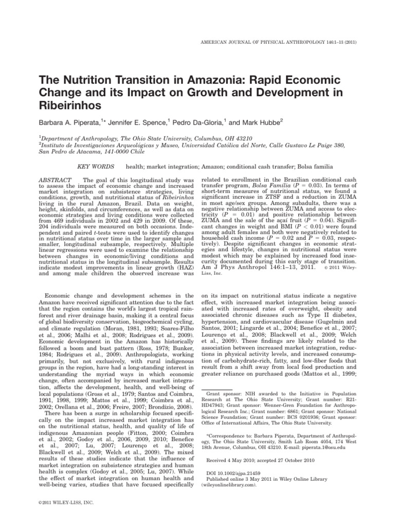Piperata Et Al, 2011. The Nutrition Transition in Amazonia Rapid ...