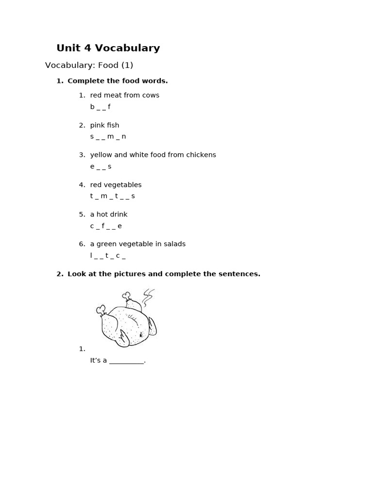 Unit 4 Vocab. | PDF | Vegetables | Foods